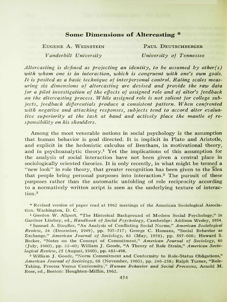 Some Dimensions of Altercasting | PDF | Identity (Social Science ...