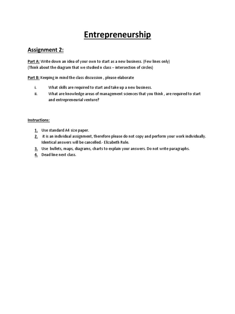 Entrepreneurship: Assignment 2 | PDF