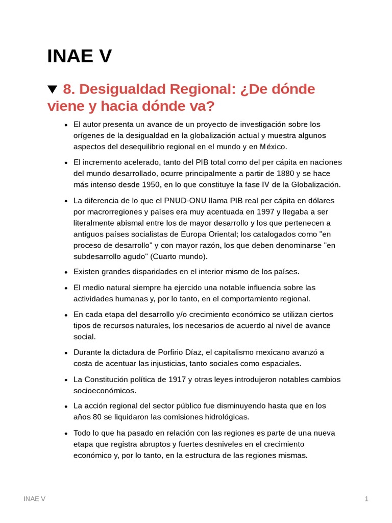 Inae V: 8. Desigualdad Regional: ¿De Dónde Viene y Hacia Dónde Va ...