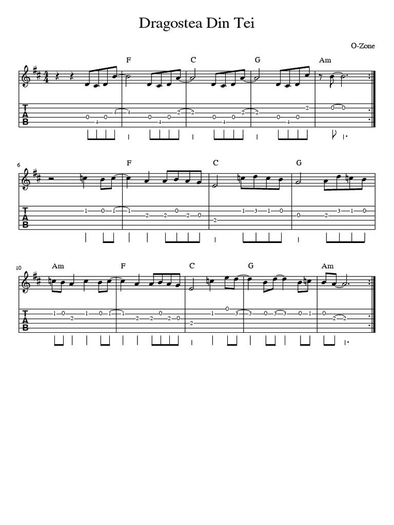 Dragostea Din Tei Guitar Tab | PDF | Songs Written | Pop Music