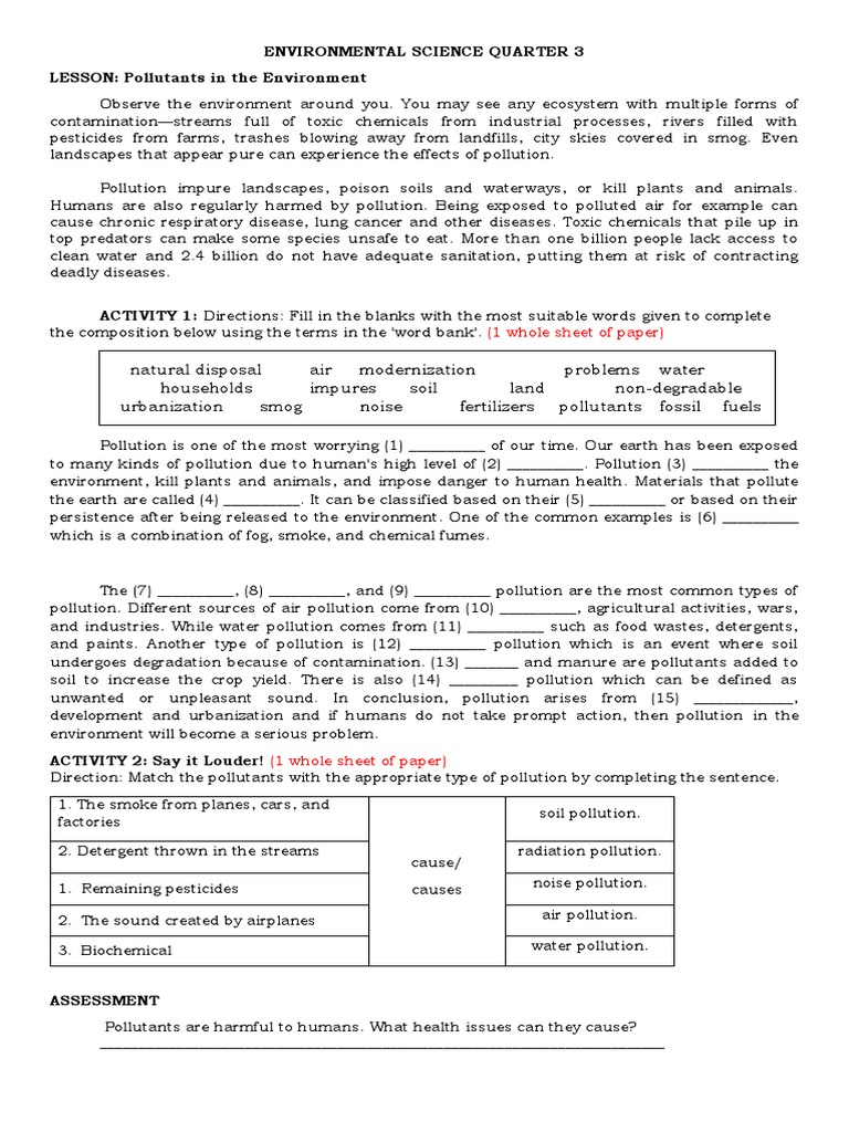 Environmental Science Quarter 3 Module | PDF | Pollution | Natural ...