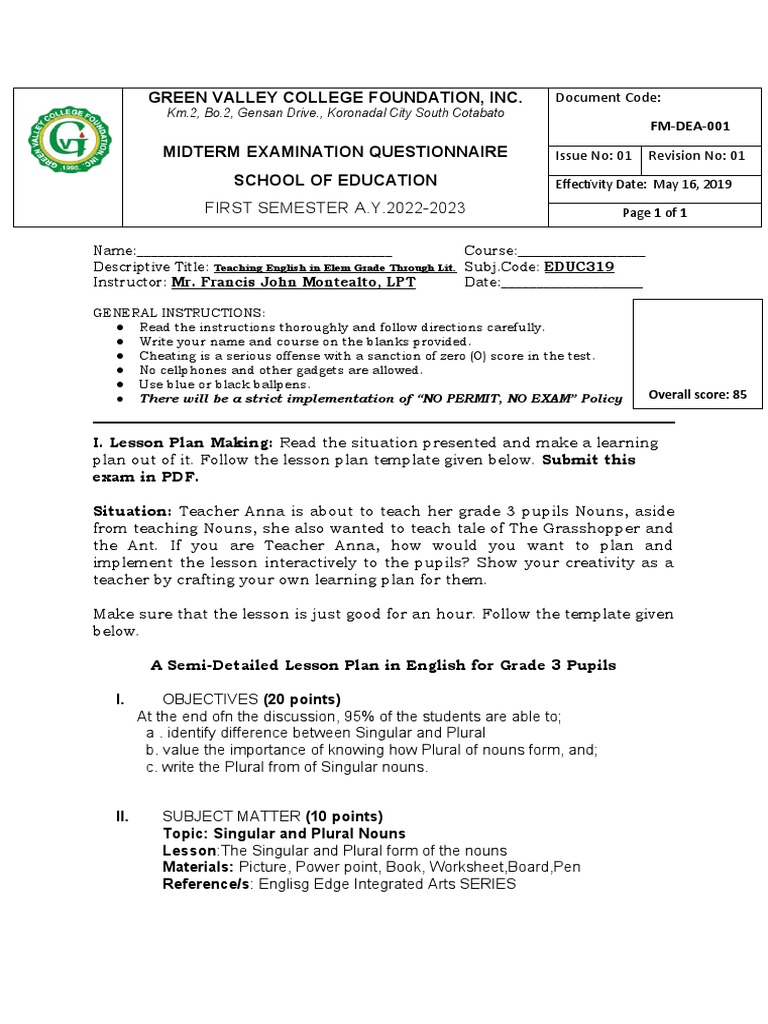 EDUC319 - Semi Detailed LP | PDF | Plural | Noun