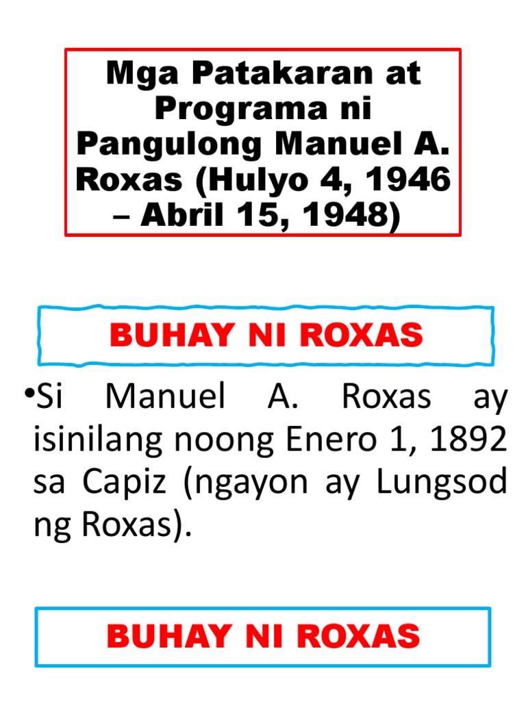 Mga Patakaran at Programa Ni Pangulong Manuel A | PDF