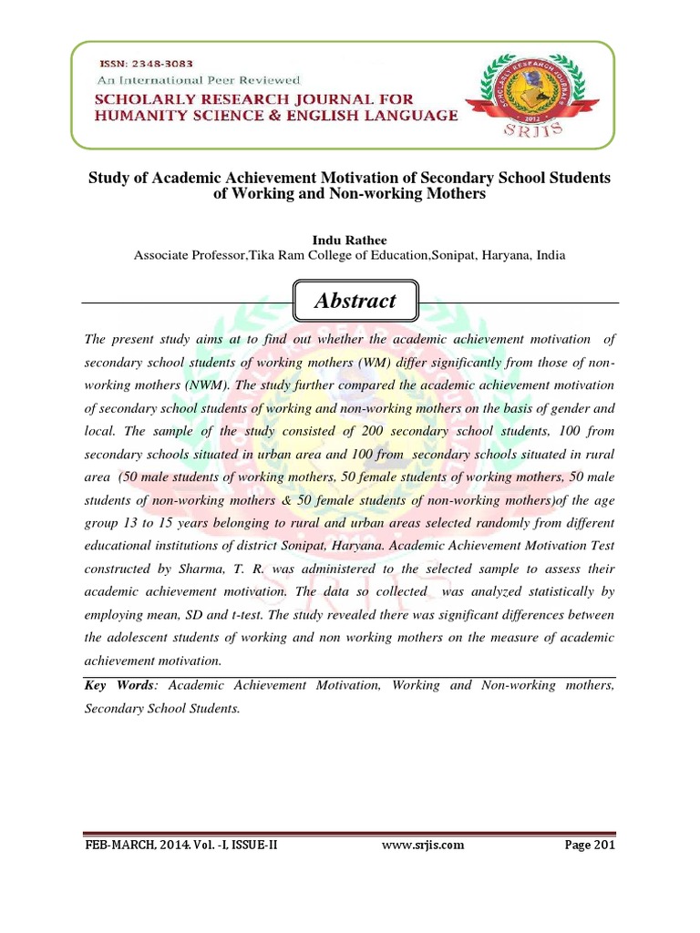 Study of Academic Achievement Motivation | PDF | Motivational | Motivation
