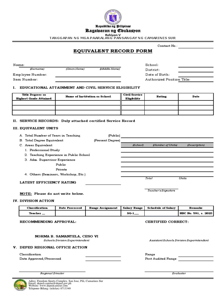 Equivalent Record Form | Download Free PDF | Government
