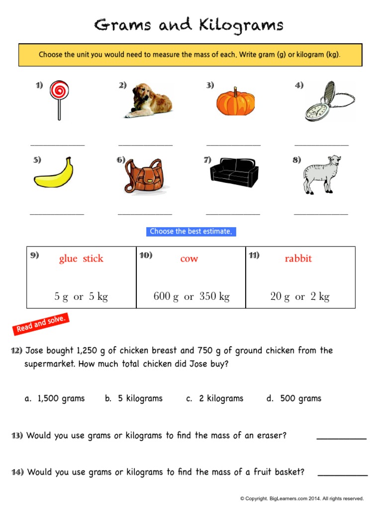 Grams and Kilograms | PDF