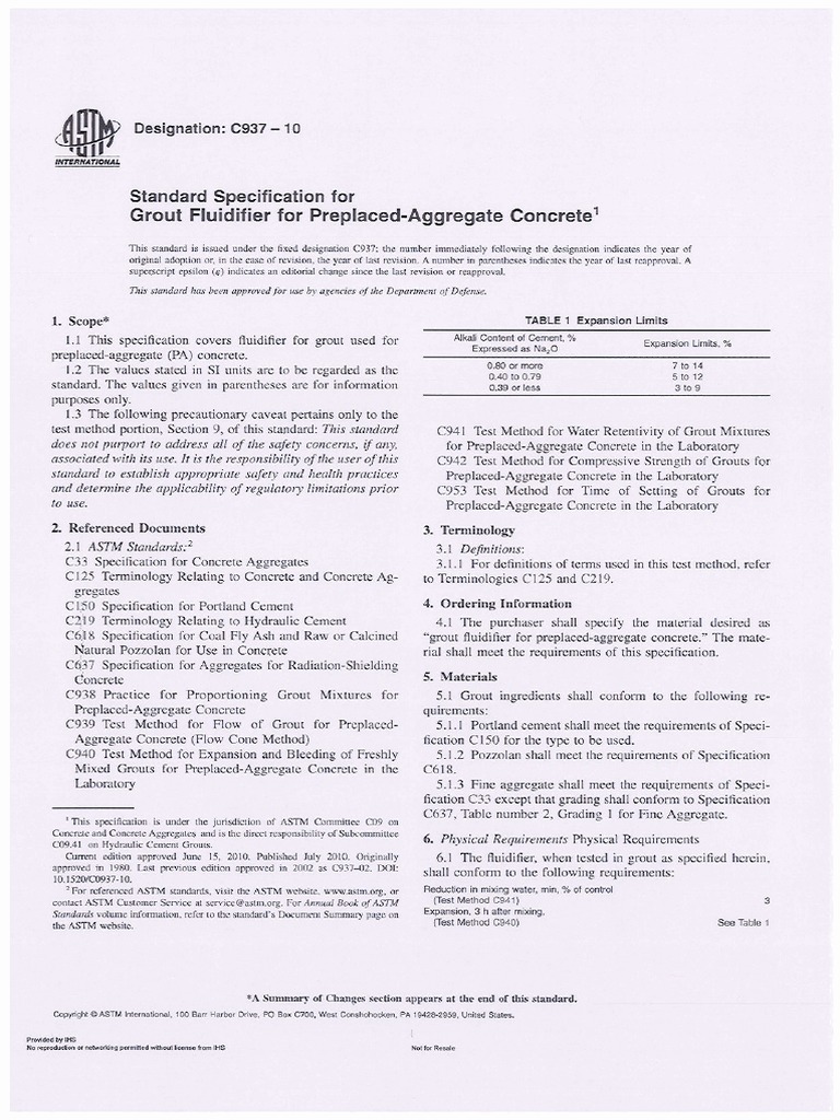 Astm C 937-10 | PDF | Concrete | Industrial Processes