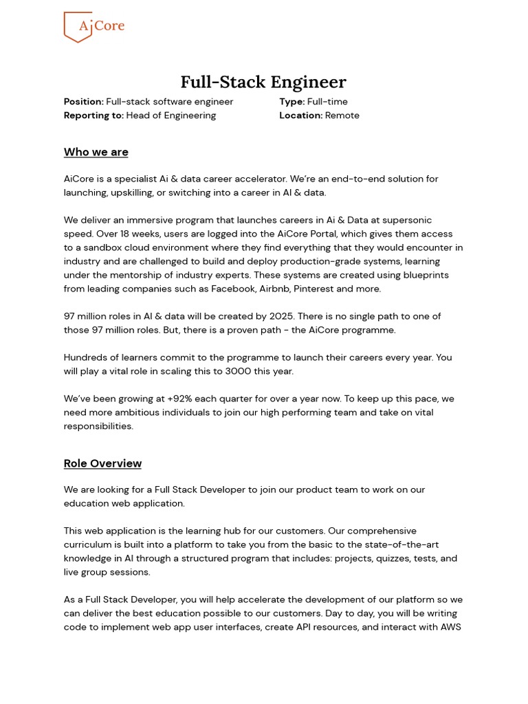 Full-Stack Engineer JD | PDF | Amazon Web Services | Software As A Service