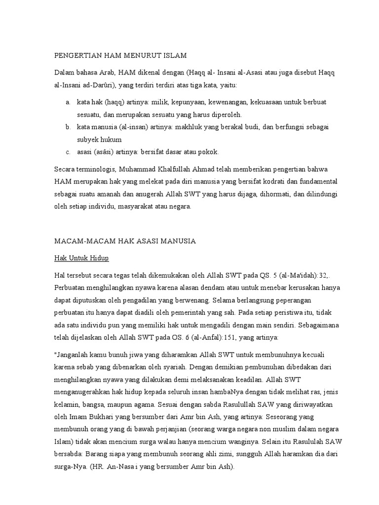 Pengertian dan Macam HAM dalam Islam | PDF | Agama & Spiritualitas