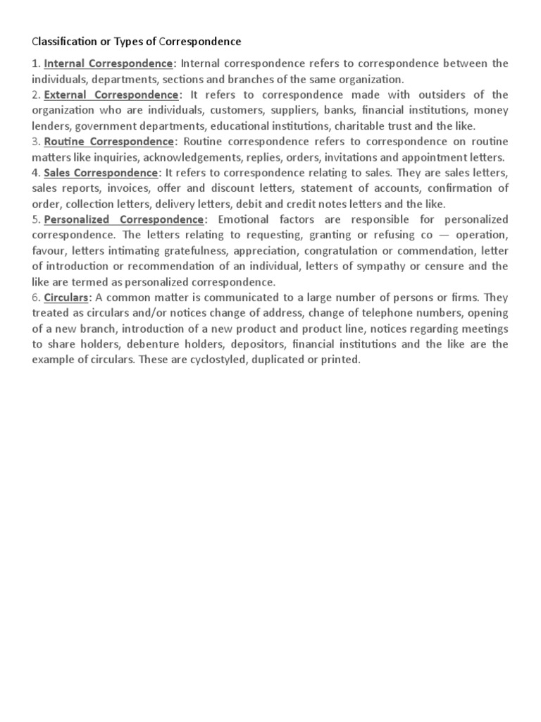 Classification or Types of Correspondence | PDF