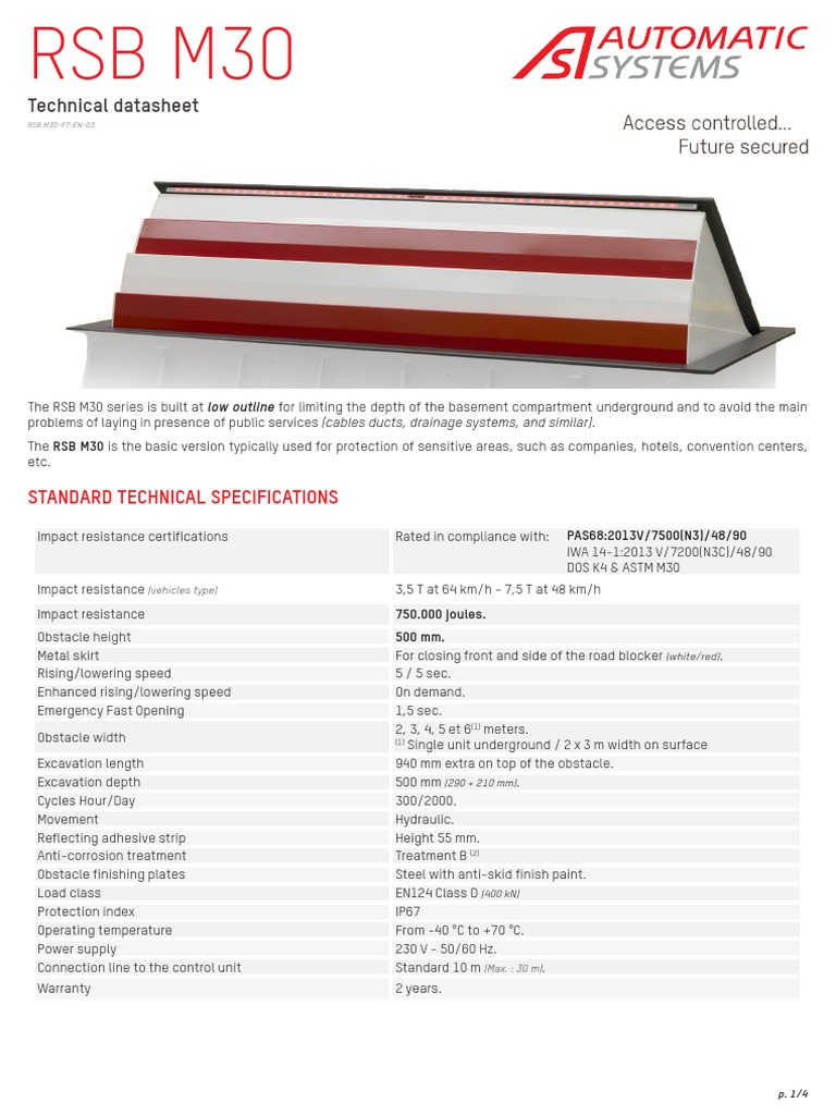 Technical Specifications and Options for the RSB M30 Retractable Road ...