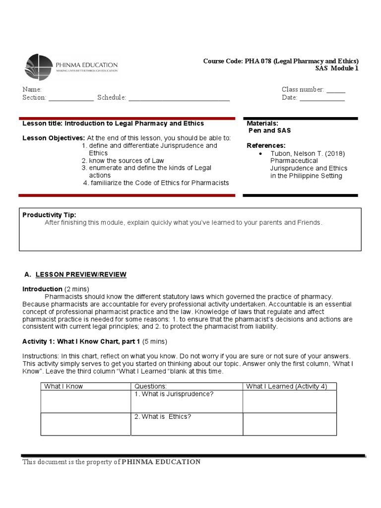 Sas Legal Pharmacy and Ethics Module 1 | PDF | Pharmacist | Pharmacy