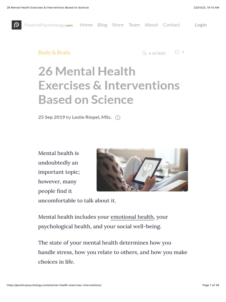 26 Mental Health Exercises & Interventions Based On Science | PDF ...