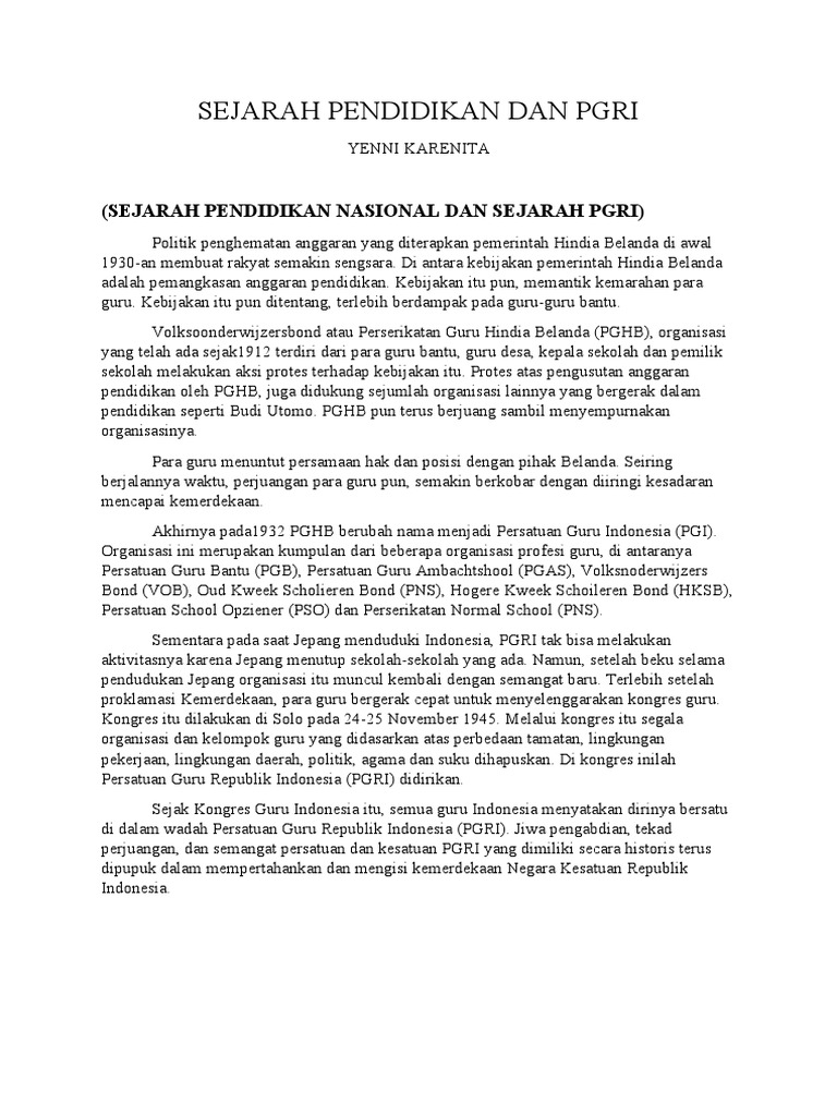FULL MATERI SEJARAH PENDIDIKAN DAN PGRI | PDF