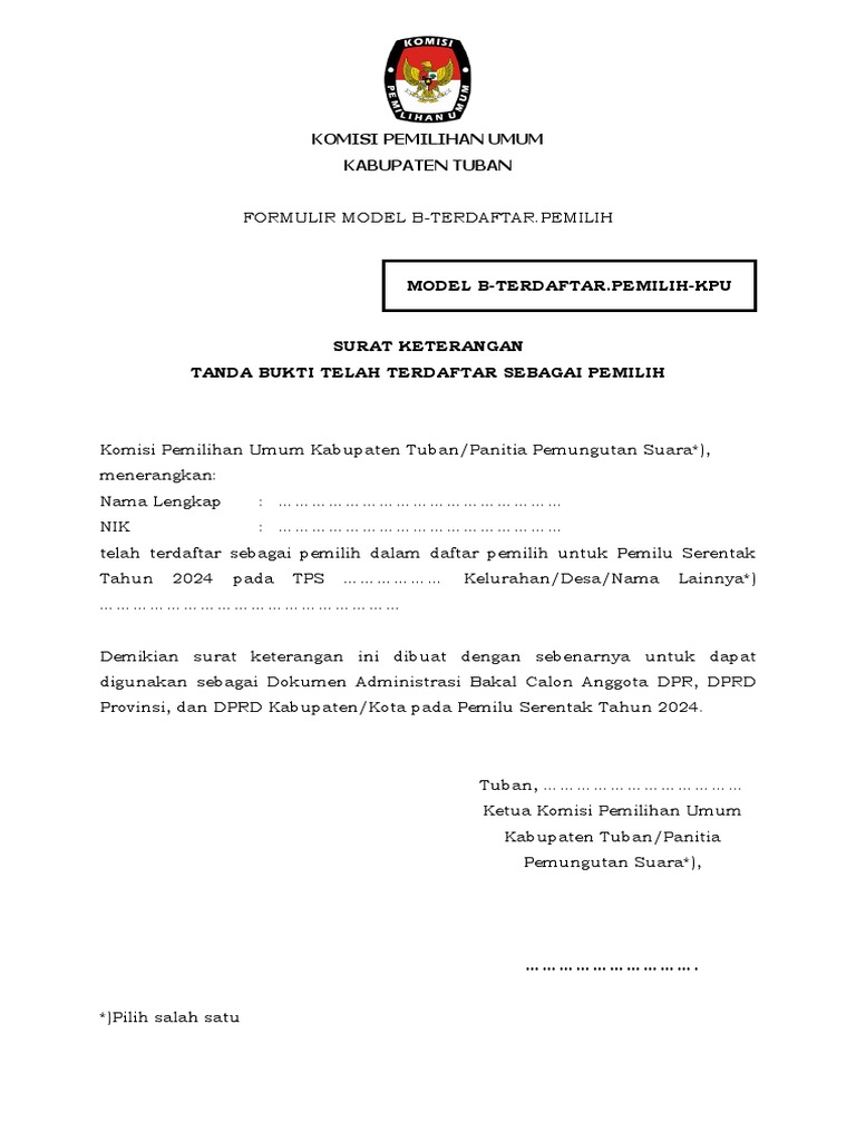 Formulir Model B-Terdaftar - Pemilih | PDF