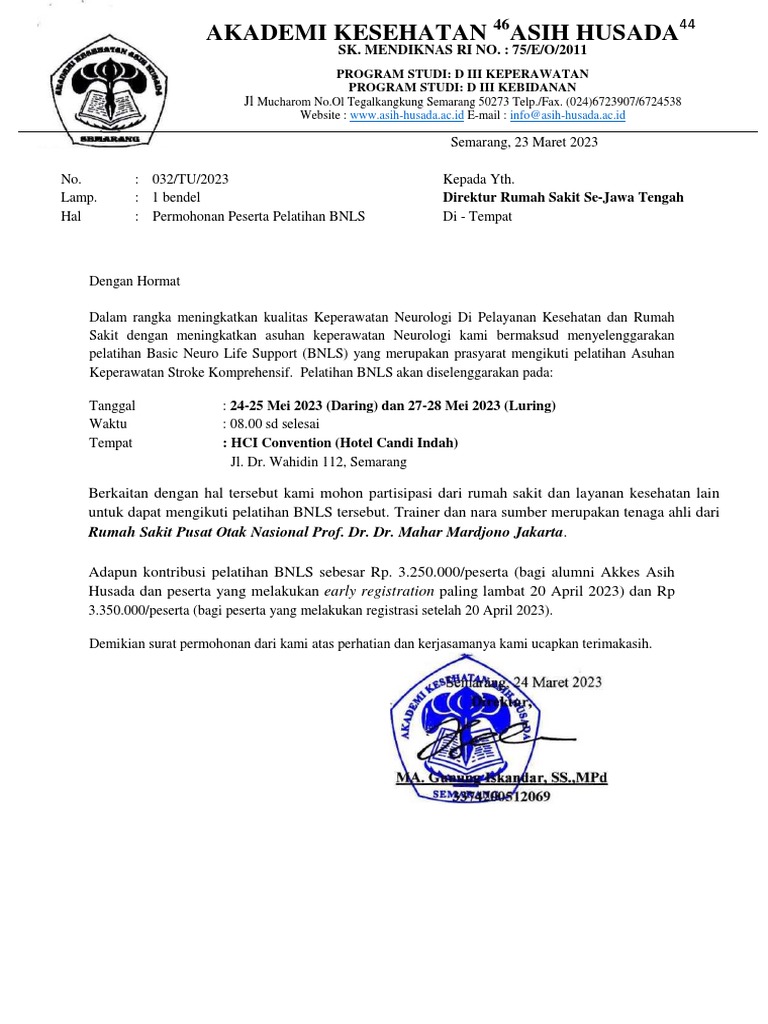 Permohonan Peserta Pelatihan BNLS FIX | PDF