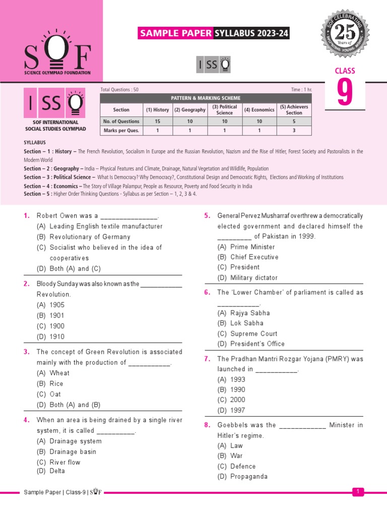 Isso Sample Paper Class-9 | PDF | Indian National Congress | Socialism