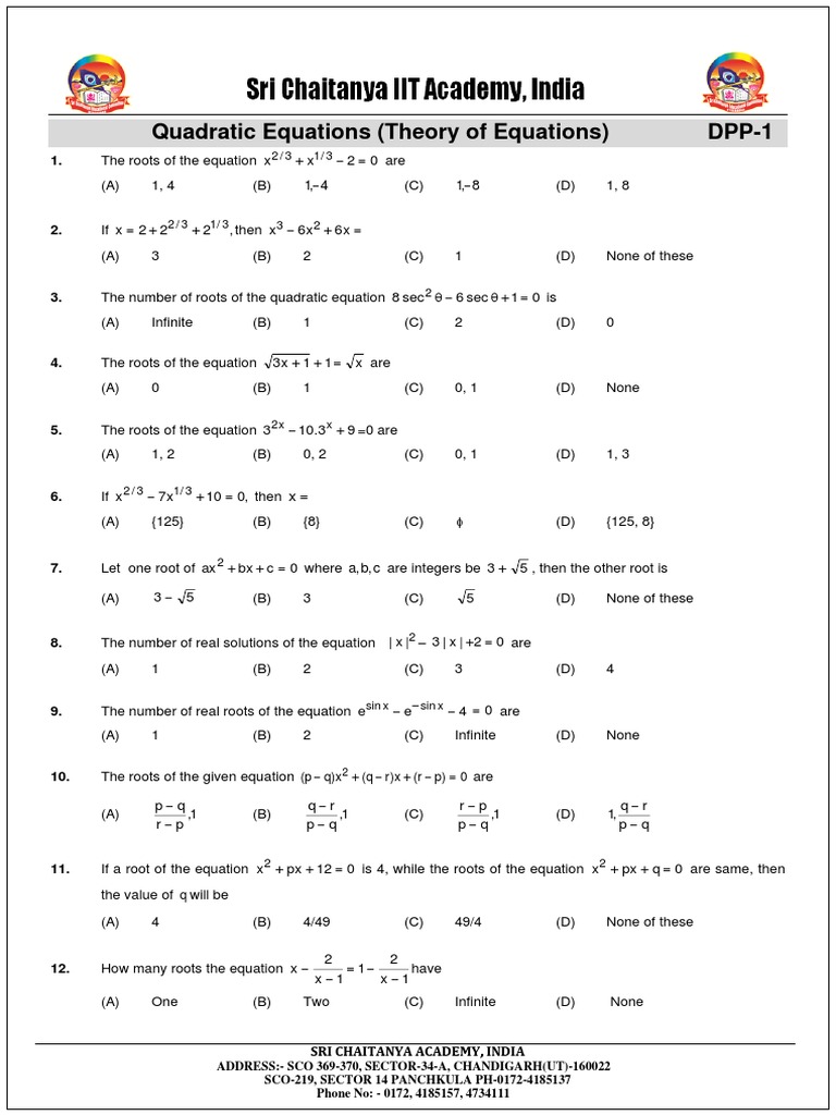 Theory of Equations DPP-1 | PDF | Zero Of A Function | Rational Number
