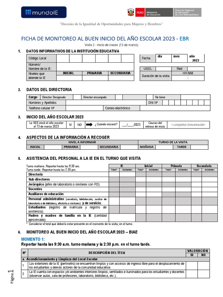 Ficha de Monitoreo BIAE 2023 EBR - 1er Día - 23feb | PDF