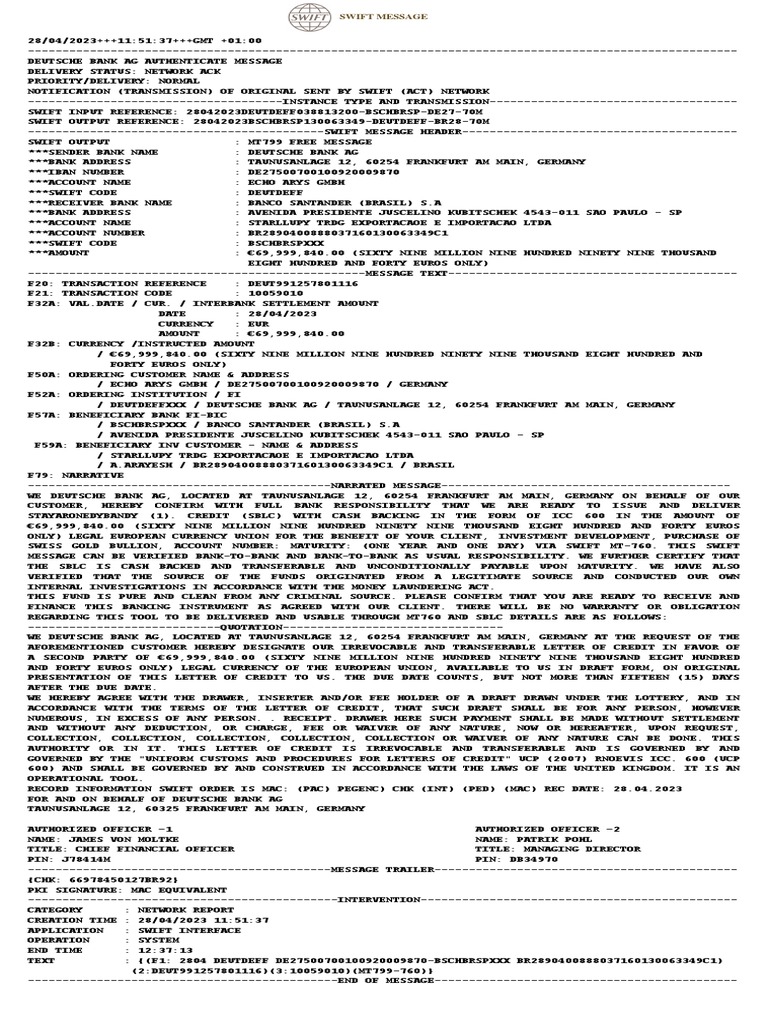 MT 799 Swift Message | Download Free PDF | Letter Of Credit | Personal ...