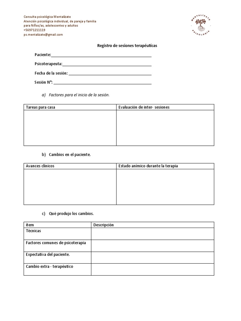 Registro de Sesiones Terapéuticas | PDF | Psicoterapia | Sicología