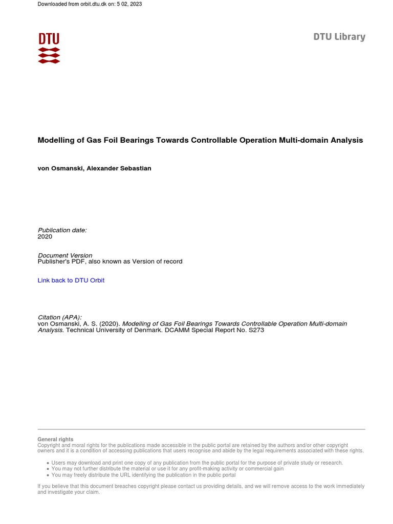 Modelling of Gas Foil Bearings Towards Controllable Operation Multi-Domain Analysis | PDF ...