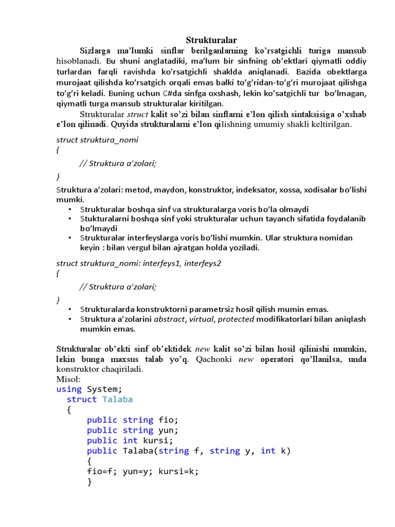 Struct Struktura - Nomi (// Struktura A'zolari ) : Strukturalar | PDF