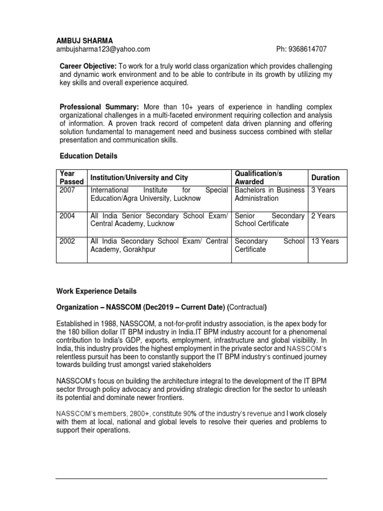 AMBUJ SHARMA - CV - Updated | PDF | Performance Appraisal | Customer ... AMBUJ SHARMA - CV - Updated | PDF | Performance Appraisal | Customer ...