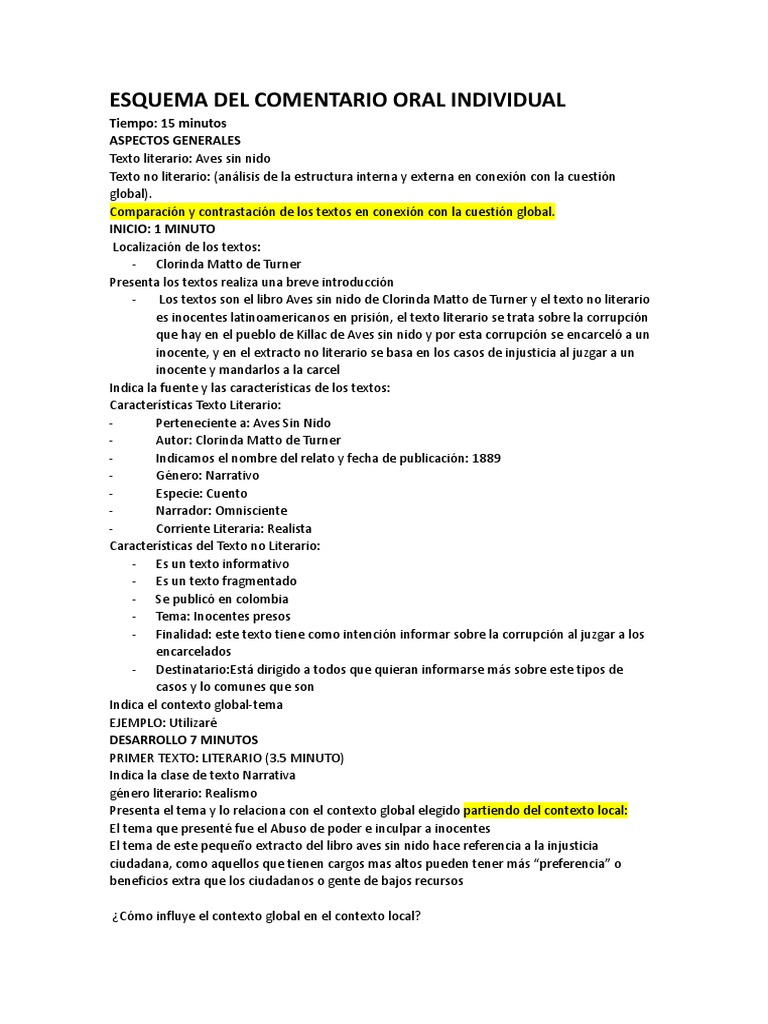 Esquema Del Comentario Oral Individual 1 | PDF | Narrativa