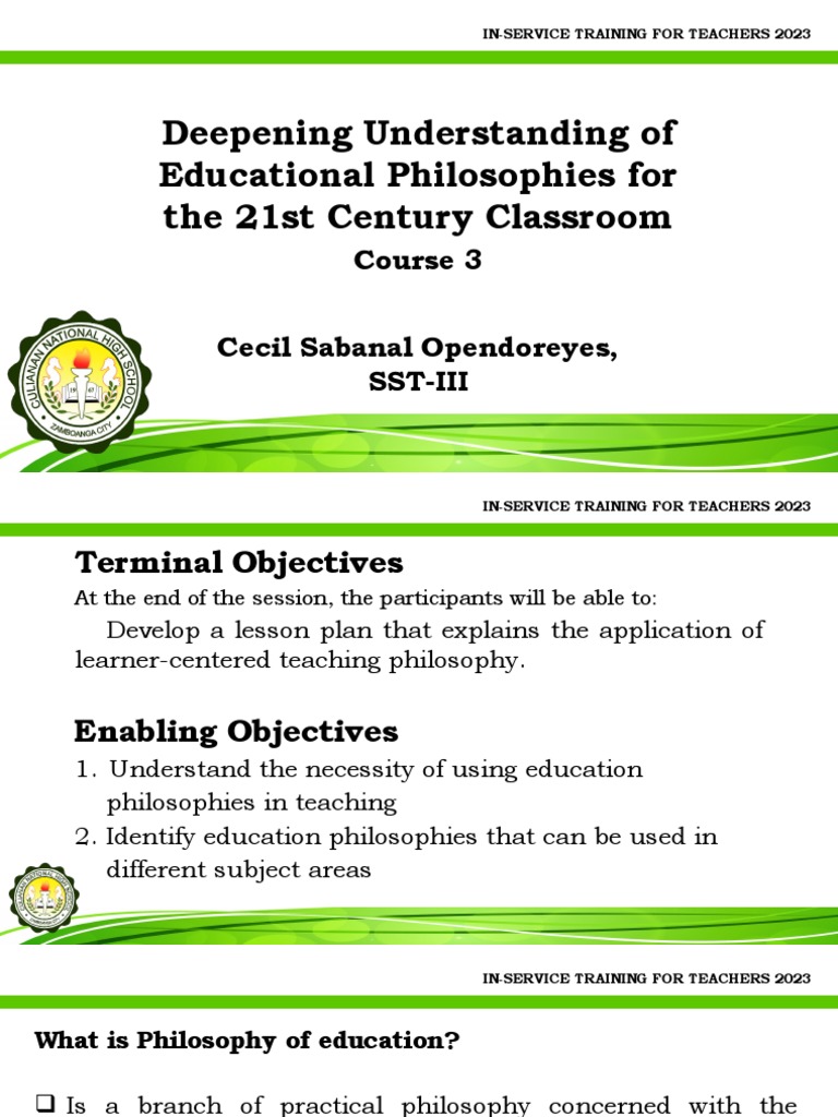 COURSE 3 - Deepening Understanding of Educational Philosophies For The ...