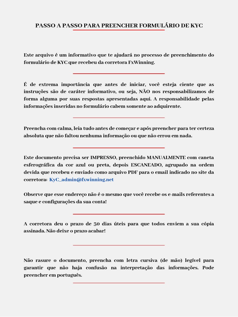 Passo A Passo para Preencher Formulário de Kyc | Download grátis PDF ...
