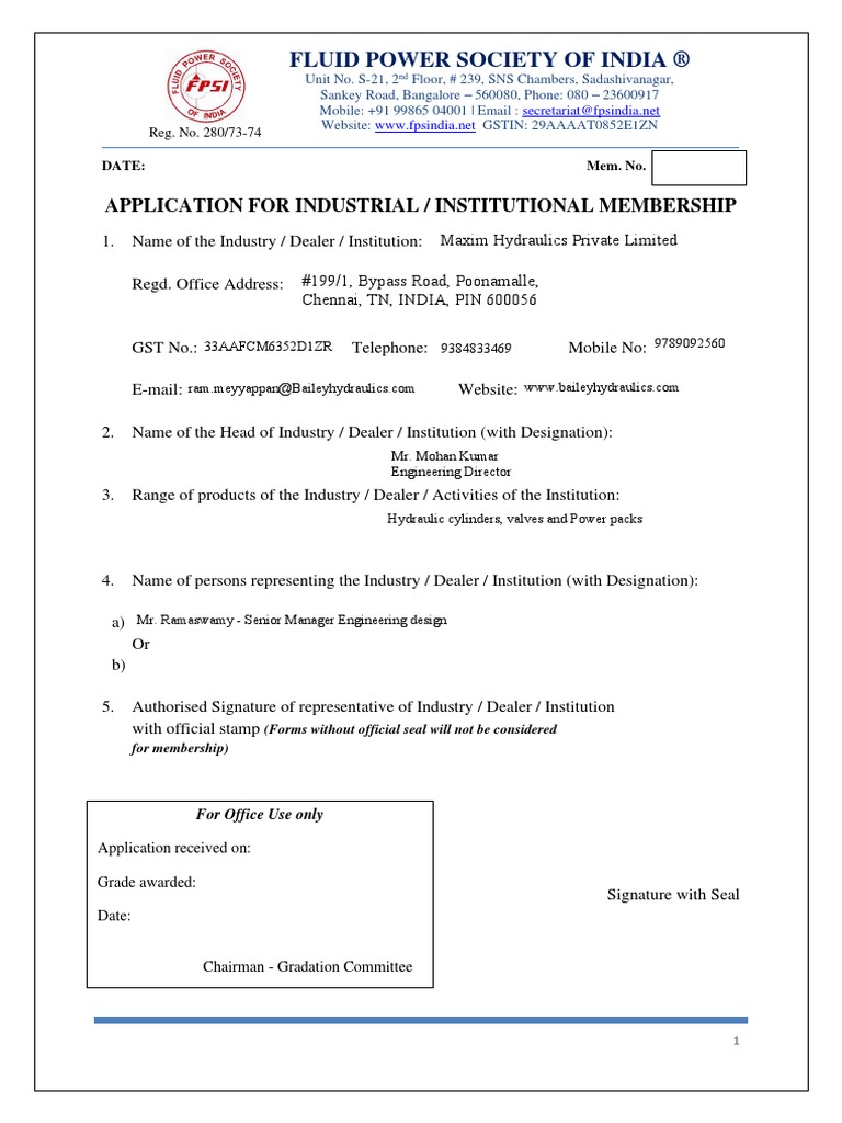 FPSI Membership Form Industry | PDF