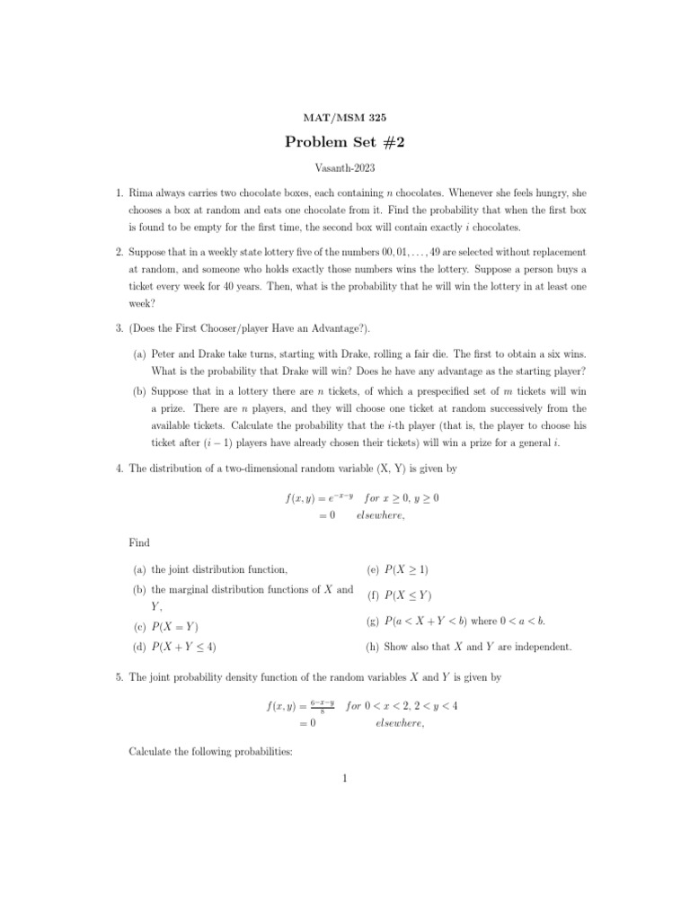 Problem Set #2 | Download Free PDF | Probability Density Function | Probability Distribution