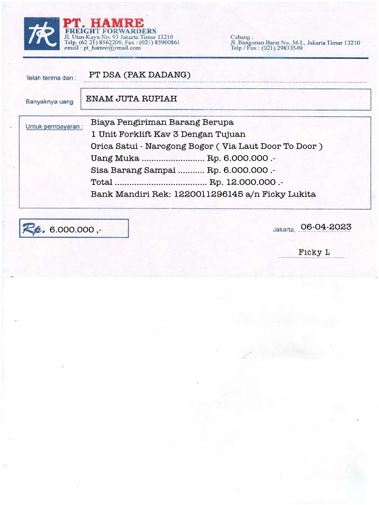 Kwitansi PT Dsa 06-04-2023 | PDF