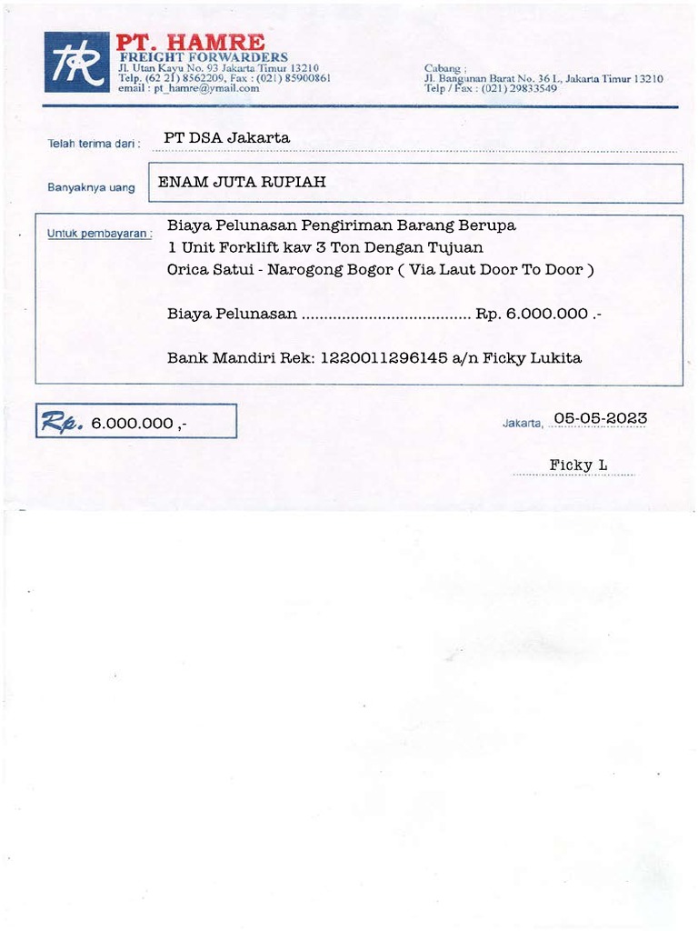 Kwitansi PT Dsa 05-05-2023 | PDF