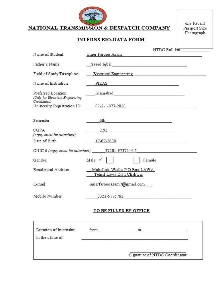 NTDC Internship Registration Form-2023 | PDF