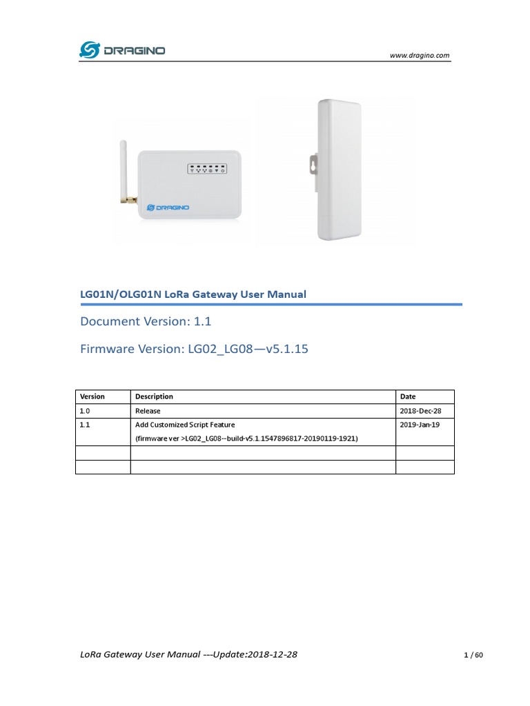 LG01N LoRa Gateway User Manual v1.1 | PDF | Computer Network | Wi Fi