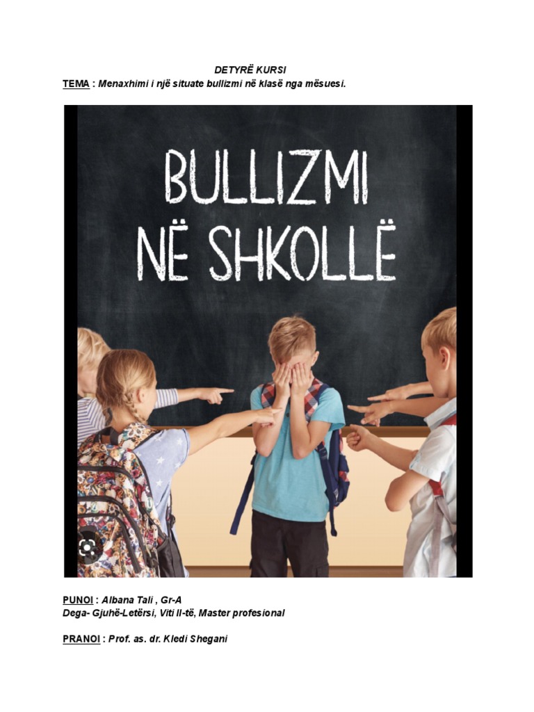 TEMA: Menaxhimi I Një Situate Bullizmi Në Klasë Nga Mësuesi | PDF
