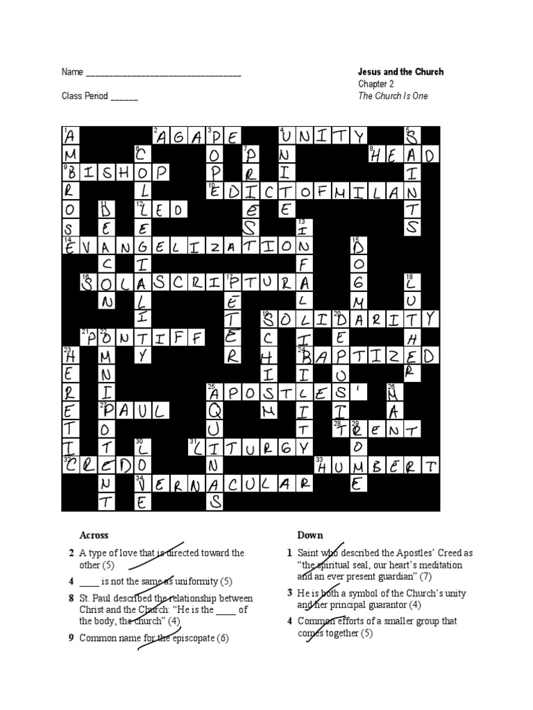 Jesusandthechurch Crossword ch2 Small | PDF | Catholic Church | Pope