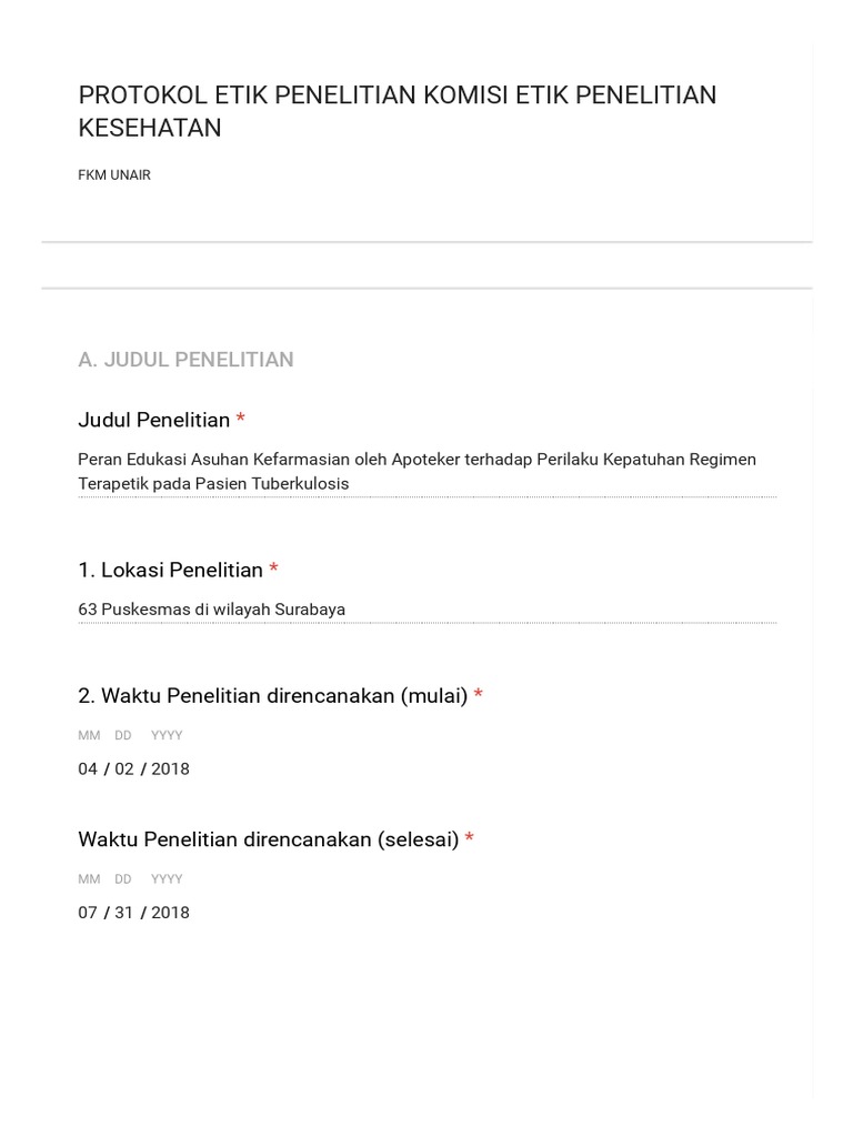 Contoh Pengisian Protokol Etik | PDF