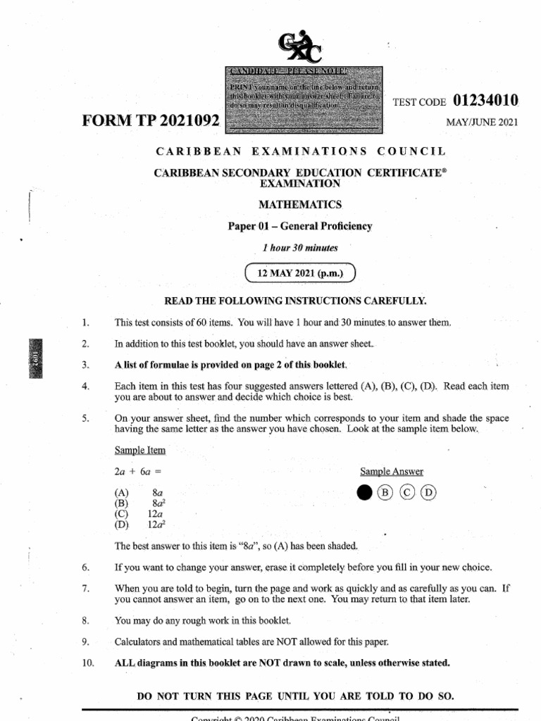 Solution - CXC Mathematics June 21 P1 | PDF