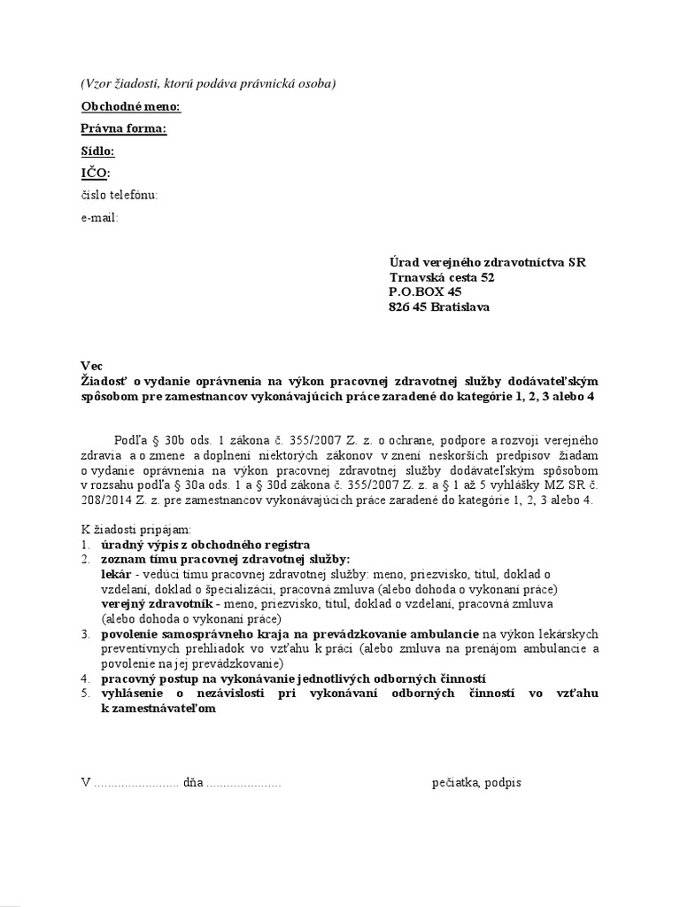 Vzor Ziadosti PZS Opravnenie PO | PDF