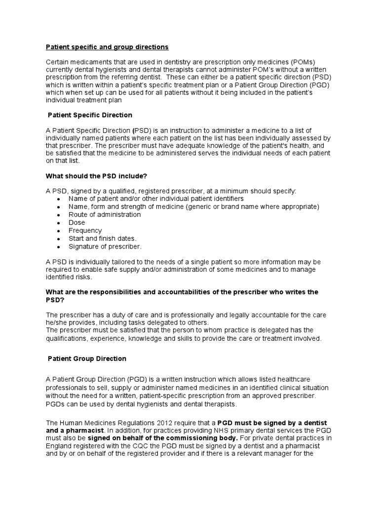 Patient Specific and Group Directions | PDF | Medical Prescription ...