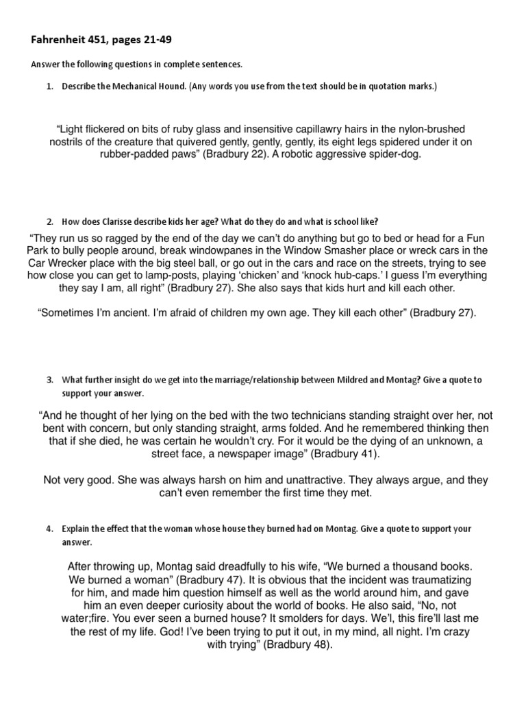 Fahrenheit 451 Handout 2 2021 | PDF