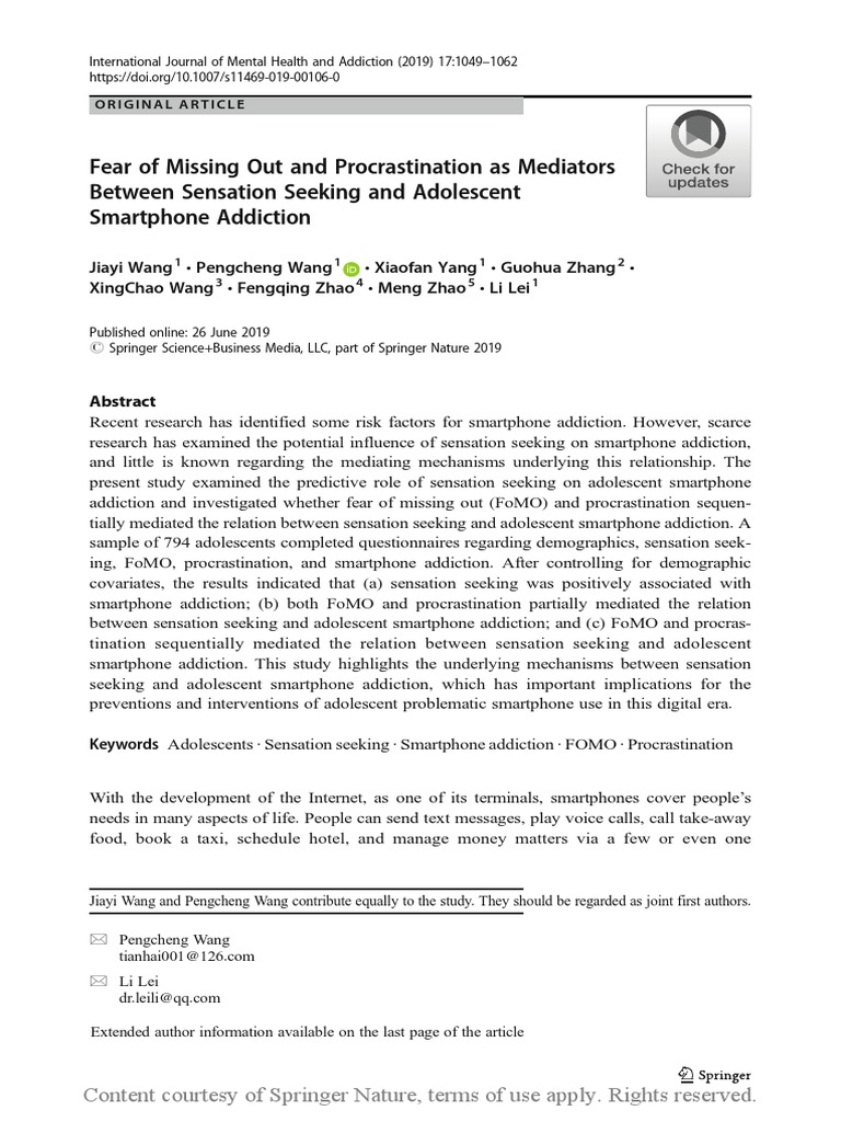 Fear of Missing Out and Procrastination As Mediato | PDF | Procrastination | Professional Skills