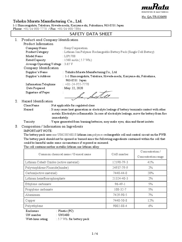 LIP1708 Safety Data Sheet | PDF