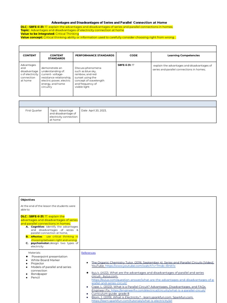 Domalaon Grade 8 Science LP | PDF | Series And Parallel Circuits ...