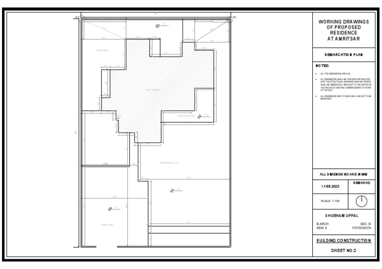 Working Drawings of Proposed Residence at Amritsar: Demarcation Plan | PDF