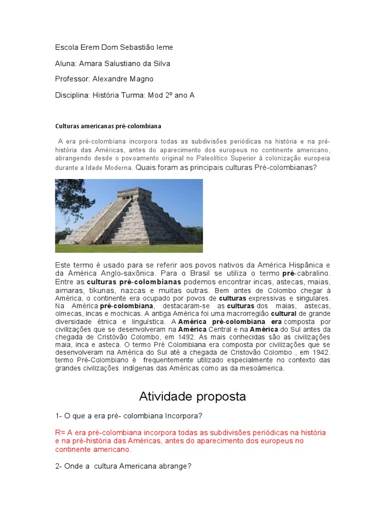 Atividade de Historia 18-11-2021 | PDF | Era Pré-colombiana | Américas