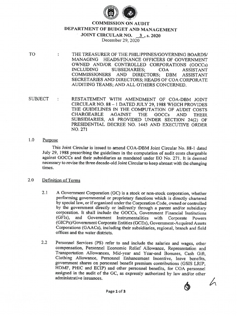 COA DBM Joint Circular No. 3 S. 2020 December 29 2020 | PDF